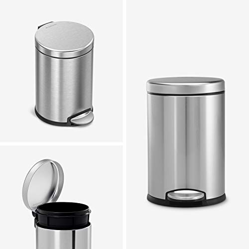 simplehuman 10 Liter / 2.6 Gallon Butterfly Lid Bathroom Step Trash Can, Brushed Stainless Steel & Gallon Round Bathroom Step Trash Can, 4.5 Liter / 1.2 Gallon, Brushed Stainless Steel