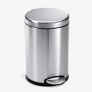 simplehuman 10 Liter / 2.6 Gallon Butterfly Lid Bathroom Step Trash Can, Brushed Stainless Steel & Gallon Round Bathroom Step Trash Can, 4.5 Liter / 1.2 Gallon, Brushed Stainless Steel