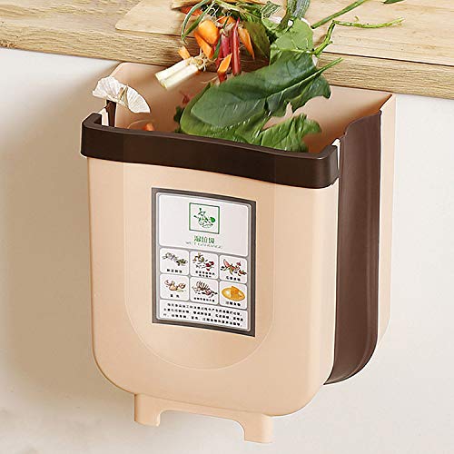 Kitchen Hanging Trash Can Foldable Can for Kitchen Bedroom Waste Bin (11L, Coffee)