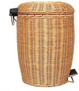 garbage can rattan trash can kitchen round step trash can with lid removable inner buckets,mini bamboo pedal garbage bin for livingroom kitchen trash cans ( color : b , size : 19x19x28cm(7x7x11inch) )