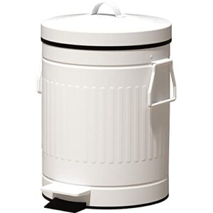 retro trash can with lid – 12l/3.2 gal step trash can w/ soft closing lid – round garbage can w/ handles – touchless trash can w/ removable garbage guard bucket – outdoor garbage bin – large trash can, white