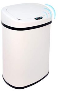 13 gallon touch free automatic stainless steel trash can garbage can metal trash bin with lid for kitchen living room office bathroom, electronic motion sensor automatic trash can white