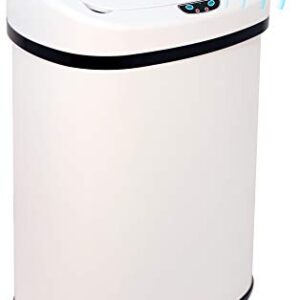 13 Gallon Touch Free Automatic Stainless Steel Trash Can Garbage Can Metal Trash Bin with Lid for Kitchen Living Room Office Bathroom, Electronic Motion Sensor Automatic Trash Can White