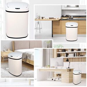 13 Gallon Touch Free Automatic Stainless Steel Trash Can Garbage Can Metal Trash Bin with Lid for Kitchen Living Room Office Bathroom, Electronic Motion Sensor Automatic Trash Can White