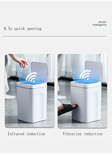 Smart Trash Can 3-Mode Low Noise Automatic Dustbin Touchless Infrared Vibration Motion Sensor Waste Basket Eco-Friendly Electric Garbage Dispenser Best Choice for Kitchen Bathroom Office 3.7Gal/14L