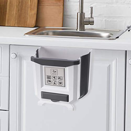 Hanging Trash Can for Kitchen Cabinet Door 2.4 Gallon Kitchen Collapsible Trash Can Small Compact Garbage Can Attached to Cabinet Car Bedroom Bathroom