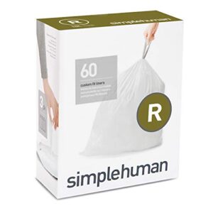 simplehuman 40 Liter / 10.6 Gallon Stainless Steel Dual Compartment Butterfly Lid Kitchen Step Trash Can Recycler, Brushed Stainless Steel & Custom Fit Drawstring Trash Bags, 60 Pack, White, 60 Pack