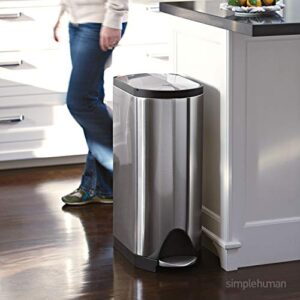 simplehuman 40 Liter / 10.6 Gallon Stainless Steel Dual Compartment Butterfly Lid Kitchen Step Trash Can Recycler, Brushed Stainless Steel & Custom Fit Drawstring Trash Bags, 60 Pack, White, 60 Pack