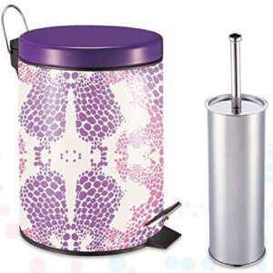 heim concept set bathroom trash can combo with toilet brush, fuchsia purple printed, 5l