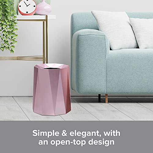 Luxurious Nordic Trash Can - Open Top Geometric Garbage Can - Double Barrel Trash Bin - Waste Basket w/ Removable Plastic Bin - Living Room, Bedroom, Bathroom Trash Can - 8L/2.1Gal Garbage Bin, Rose Gold