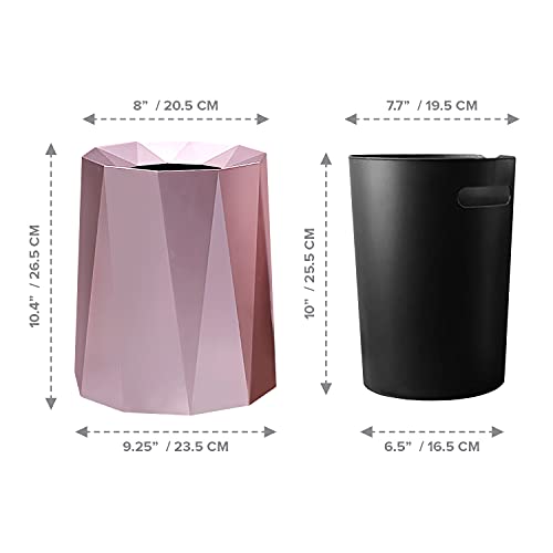 Luxurious Nordic Trash Can - Open Top Geometric Garbage Can - Double Barrel Trash Bin - Waste Basket w/ Removable Plastic Bin - Living Room, Bedroom, Bathroom Trash Can - 8L/2.1Gal Garbage Bin, Rose Gold