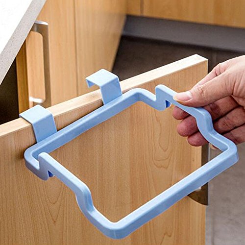 Aland Practical Kitchen Trash Garbage Bag Plastic Holder Cabinets Towel Rack Organizer Kitchen Door Back Portable Garbage Bag Bracket Beige