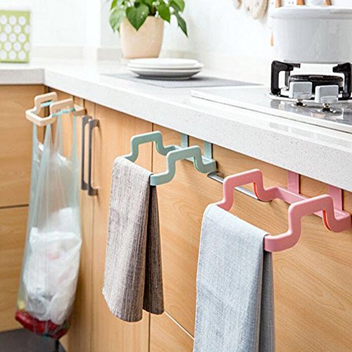 Aland Practical Kitchen Trash Garbage Bag Plastic Holder Cabinets Towel Rack Organizer Kitchen Door Back Portable Garbage Bag Bracket Beige