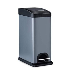 8 liter trash can,carbon steel garbage can with lid and plastic inner bucket for bathroom (gray)