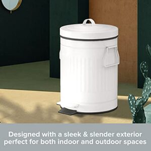 Retro Trash Can with Lid - 5L/1.3 Gal Step Trash Can w/ Soft Closing Lid - Round Garbage Can w/ Handles - Touchless Trash Can w/ Removable Garbage Guard Bucket - Outdoor Garbage Can - Large Trash Bin, White