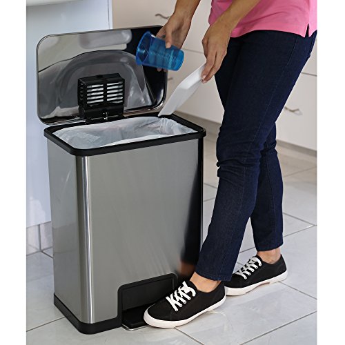 halo AirStep 13 Gallon Kitchen Trash Can – Stainless Steel Step Trash Can with Deodorizer – Replaceable Air Damper - Silent and Gentle Lid Close - TR13SS