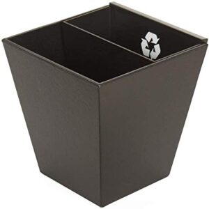 dual divided trash can with removable inner bin for separating trash from recycling. great for home offices, desks, work from home – crafted from black leatherette