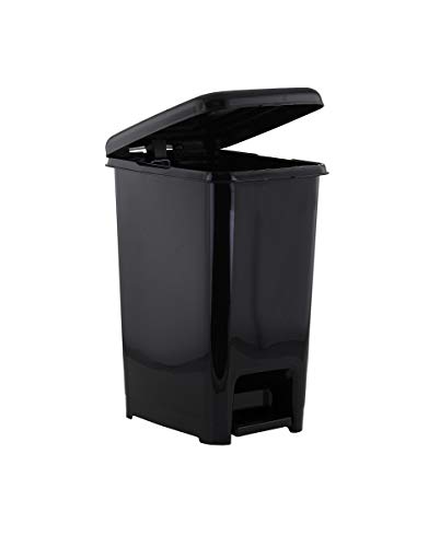 Superio Slim Step On Pedal Plastic Trash Can, Waste Bin for Under Desk, Office, Bedroom, Bathroom, Kitchen (2.5 gal) (Black)