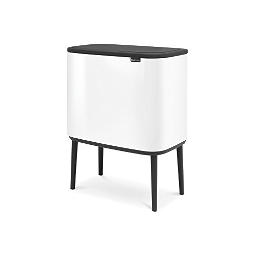 Brabantia Bo Touch Top Trash Waste/Recycling Garbage Can, 1 Inner Bucket (9.5 Gal), White