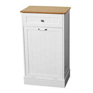 New Kitchen Trash Cabinet,Tilt Out Trash Cabinet with Solid Hideaway Drawer,Free Standing Wooden Kitchen Trash Can Recycling Cabinet Trash Can Holder,Removable Bamboo Cutting Board (White)