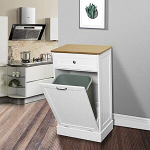 New Kitchen Trash Cabinet,Tilt Out Trash Cabinet with Solid Hideaway Drawer,Free Standing Wooden Kitchen Trash Can Recycling Cabinet Trash Can Holder,Removable Bamboo Cutting Board (White)