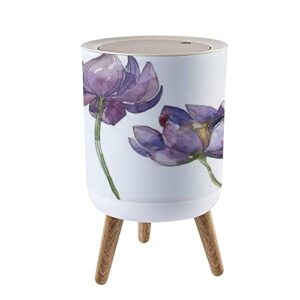 aliwhdfiaw press cover round trash bin legs purple lotus foral botanical flower wild spring leaf wildflower push top trash can lid dog proof garbage can wastebasket for living room 7l/1.8 gallon