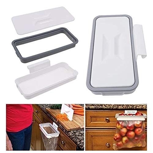 LARATH Plastic Hanging Trash Bag Holder Small Cabinet Kitchen Cupboard Door Garbage Storage Rack Can with Lid,1 Pcs