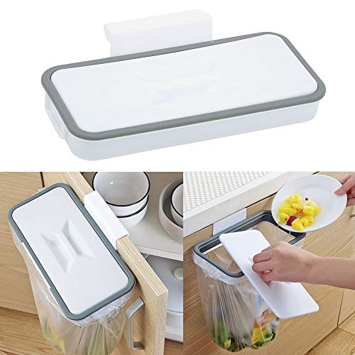 LARATH Plastic Hanging Trash Bag Holder Small Cabinet Kitchen Cupboard Door Garbage Storage Rack Can with Lid,1 Pcs