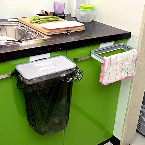 LARATH Plastic Hanging Trash Bag Holder Small Cabinet Kitchen Cupboard Door Garbage Storage Rack Can with Lid,1 Pcs