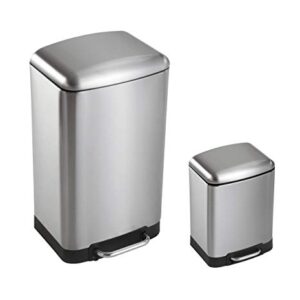 happimess HPM1008A Ashley Rectangular 8-Gallon Trash Can with Soft-Close Lid with Free Mini Trash Can, No Slamming, Fingerprint-Proof, Large: 7.9 Gallons, Small: 1.6 Gallons, Stainless Steel