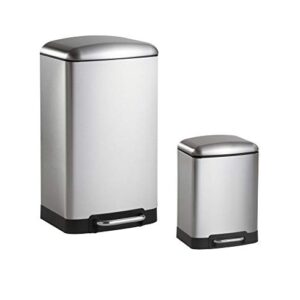 happimess HPM1008A Ashley Rectangular 8-Gallon Trash Can with Soft-Close Lid with Free Mini Trash Can, No Slamming, Fingerprint-Proof, Large: 7.9 Gallons, Small: 1.6 Gallons, Stainless Steel