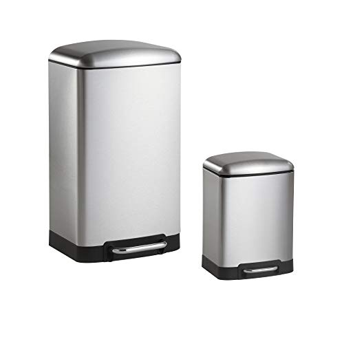 happimess HPM1008A Ashley Rectangular 8-Gallon Trash Can with Soft-Close Lid with Free Mini Trash Can, No Slamming, Fingerprint-Proof, Large: 7.9 Gallons, Small: 1.6 Gallons, Stainless Steel