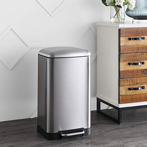 happimess HPM1008A Ashley Rectangular 8-Gallon Trash Can with Soft-Close Lid with Free Mini Trash Can, No Slamming, Fingerprint-Proof, Large: 7.9 Gallons, Small: 1.6 Gallons, Stainless Steel