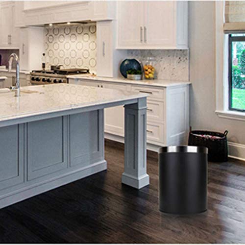 WUHE Trash Bins Black Stainless Steel Trash Can,touchless,for Bedroom/Living Room/Office,Thickened,Open Top Trash Can,Wastebasket,Garbage Container Bin Trash can Pretty