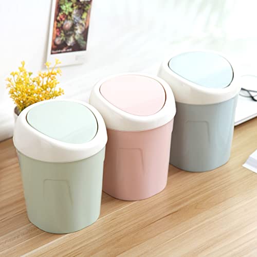 WUIUN Mini Countertop Trash Can, Swing-Top Plastic Small Waste Bin, Good for Bedroom, Office Desk(Green)