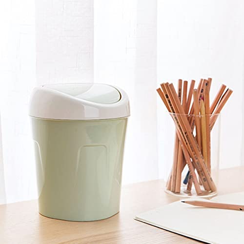 WUIUN Mini Countertop Trash Can, Swing-Top Plastic Small Waste Bin, Good for Bedroom, Office Desk(Green)