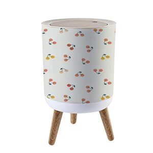 7l/1.8 gallon garbage can with press top lid simple cherry seamless in light delicate colors fruit repeat texture trash bin with wooden legs dog proof round trash can for kitchen outdoor bathroom