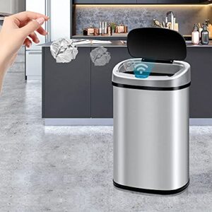 Dkeli Automatic Trash Can Stainless Steel Kitchen Garbage Can with Lid, 13 Gallon / 50 Liter Touchless Home Office Living Room Bedroom Bathroom Trash Bin