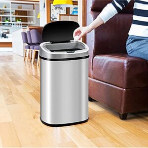 Dkeli Automatic Trash Can Stainless Steel Kitchen Garbage Can with Lid, 13 Gallon / 50 Liter Touchless Home Office Living Room Bedroom Bathroom Trash Bin