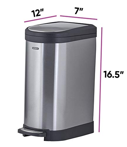 Superio Stainless Steel Garbage Pail-Narrow Small Trash Can with Lid for Bedroom, Bathroom and Office (2.6 Gallon)