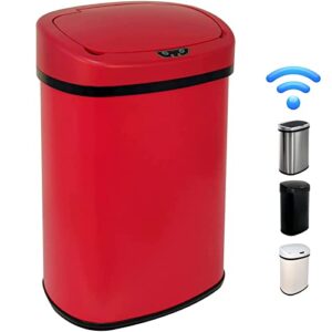 hkeli kitchen trash waste bin 13 gallon 50 liter high capacity brushed stainless steel garbage can touch free automatic trash can with lid for home office red