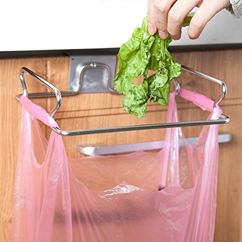 Yosoo Trash Rack, Trash Bag Holder Stainless Steel Door Back Kitchen Garbage Trash Bag Holder Hanging Rack Bracket