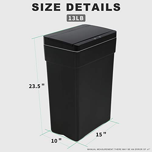 HCY Kitchen Trash Can Motion Sensor Trash Can Touch Free High-Capacity Garbage Can Mute Automatic Waste Bin for Office Kitchen Living Room Bathroom 13 Gallon 50 Liter (Black)