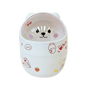 storage bucket desktop with lid trash can mini kawaii cute bear trash bin storage box girl pen holder storage bucket with top – white