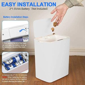 Inductive Trash Can, Non-Touch Sensor Trash Bin 14 Liter/3.7 Gallon Large Capacity Contactless Garbage Can with Lid, Automatic Sensor Waste Basket for Kitchen Home Office Bedroom (White)