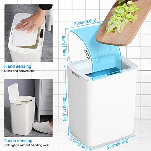 Inductive Trash Can, Non-Touch Sensor Trash Bin 14 Liter/3.7 Gallon Large Capacity Contactless Garbage Can with Lid, Automatic Sensor Waste Basket for Kitchen Home Office Bedroom (White)