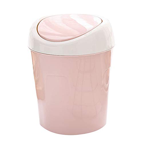 erDouckan Durable Trash Can, Desktop Mini Flip Lid Home Living Room Bedside Trash Can Garbage Dust Bin Holder, Make Your Room Clean and Comfortable (Pink)