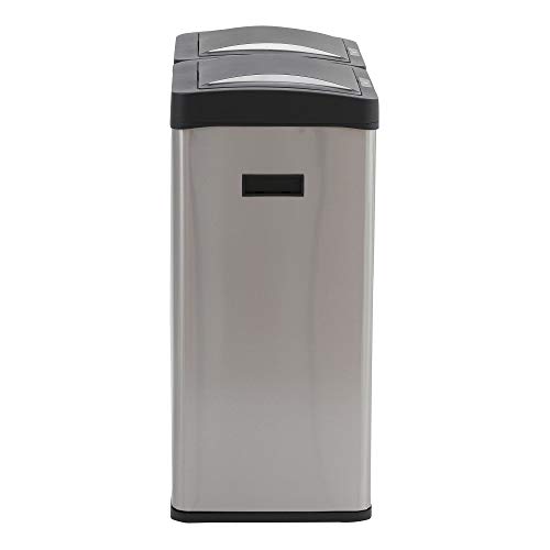 Design Trend Stainless Steel Dual Compartment Sensor Trash Can Recycler with Soft Close Lids | Two 30 Liter / 8 Gallon Bins, Silver