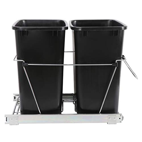 LEMY 35 Quart Double Pull Out Trash Can Under Kitchen Cabinet Roll Out Sliding Waste Bin Container