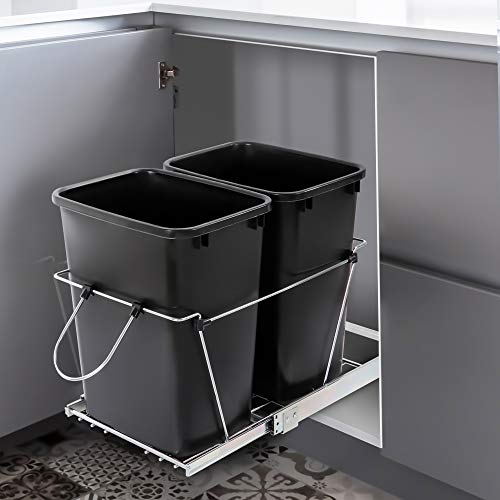 LEMY 35 Quart Double Pull Out Trash Can Under Kitchen Cabinet Roll Out Sliding Waste Bin Container